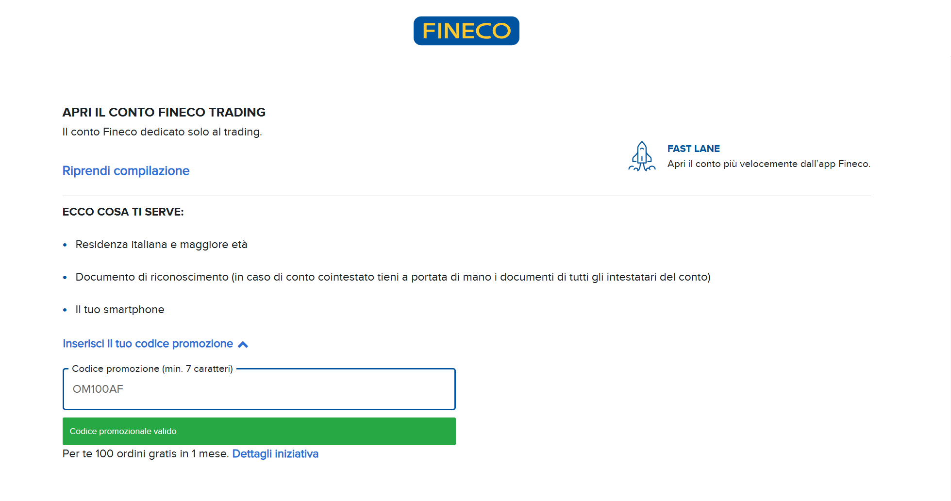 Codice promo Fineco: 100 ordini di trading gratis