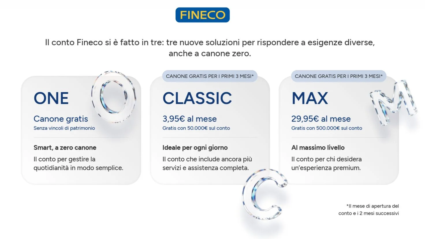 Fineco, cambia il conto corrente: arrivano One, Classic e Max